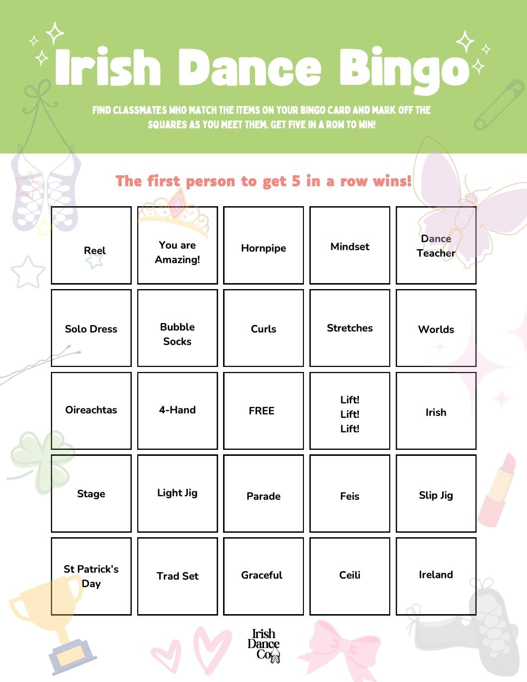 Irish Dance Bingo Game - Etsy