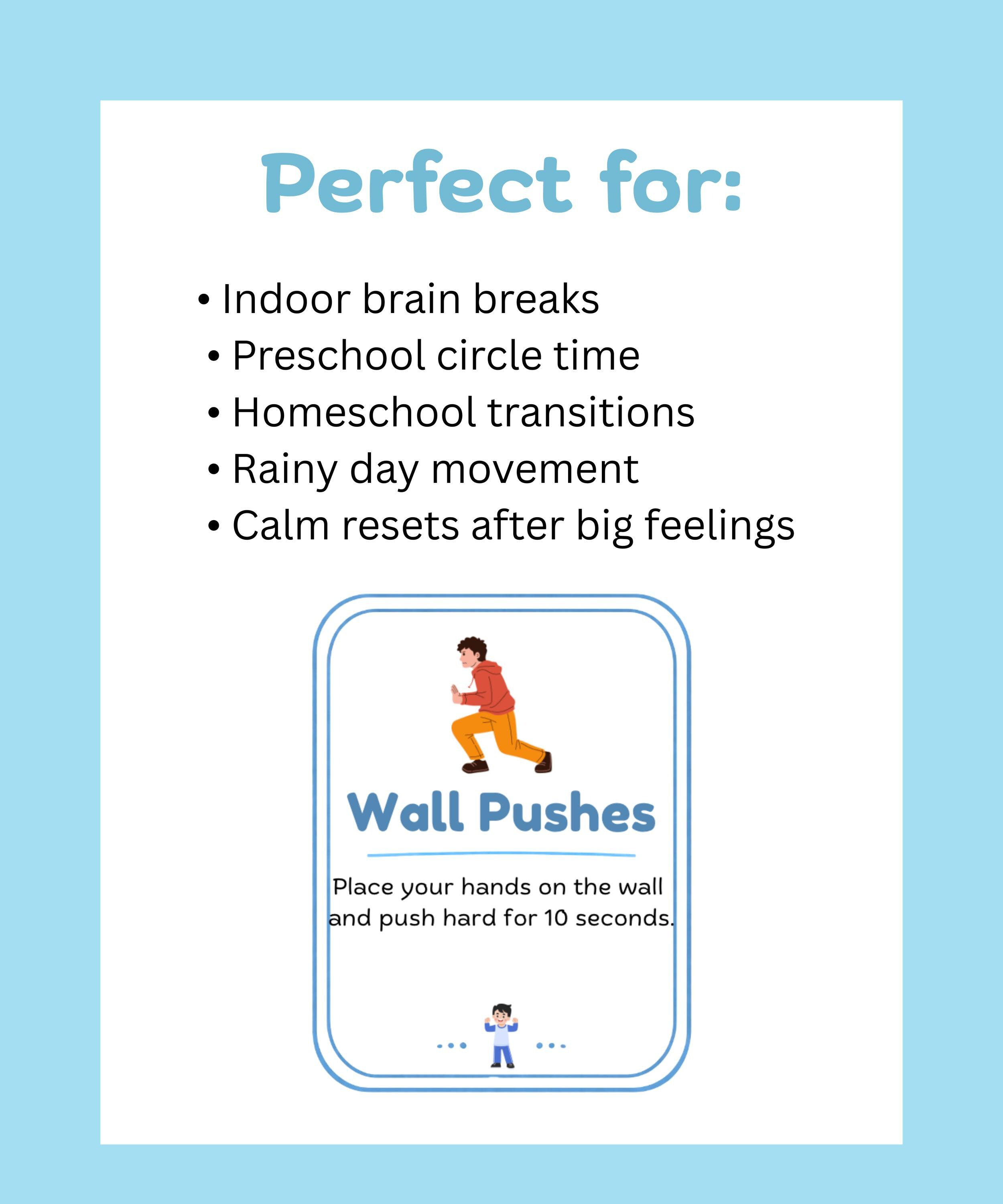 Movement & Heavy Work Activity Cards | Indoor Brain Break, Sensory ...