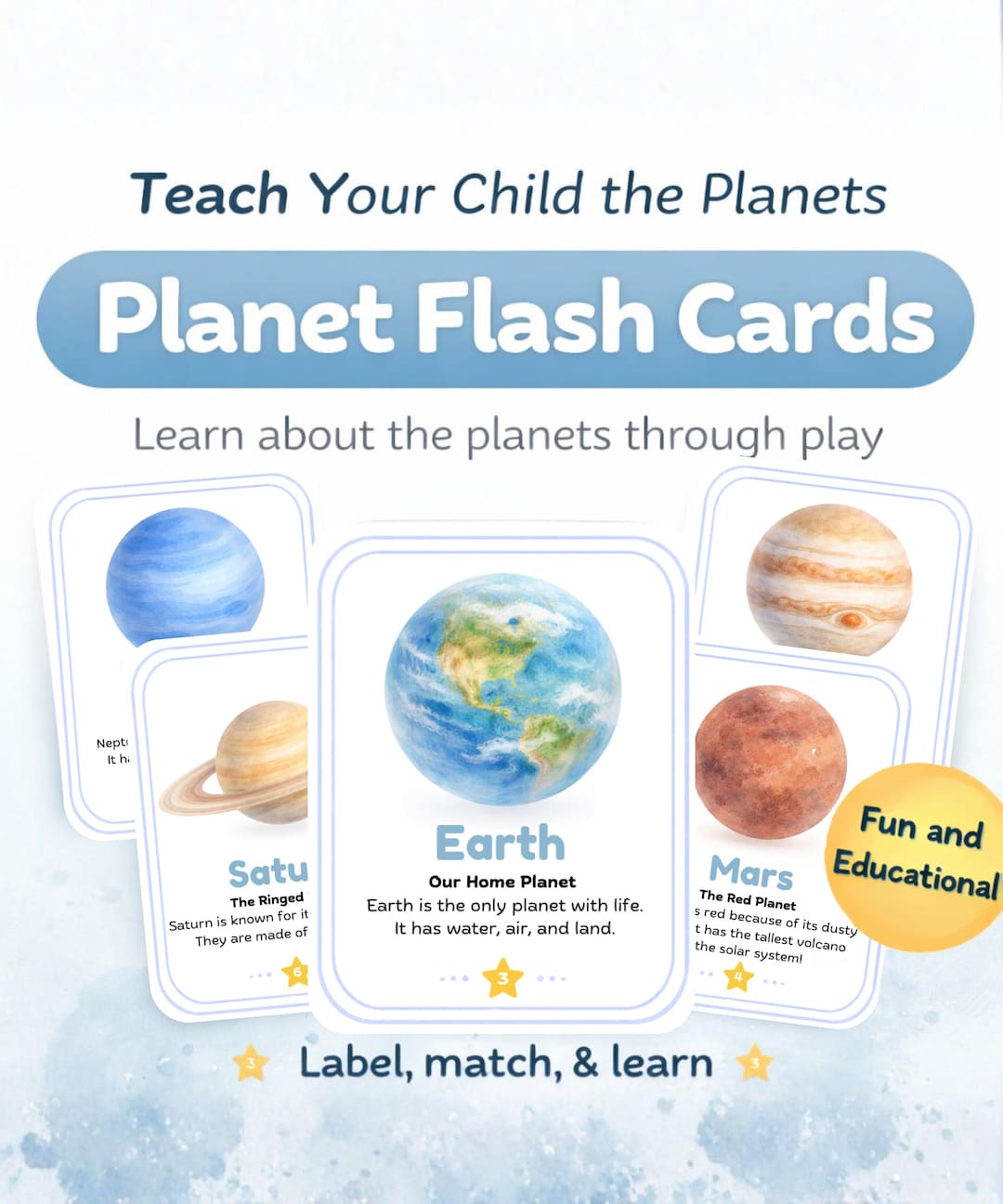 Planet Flash Cards for Kids | Solar System Learning Activity (digital ...