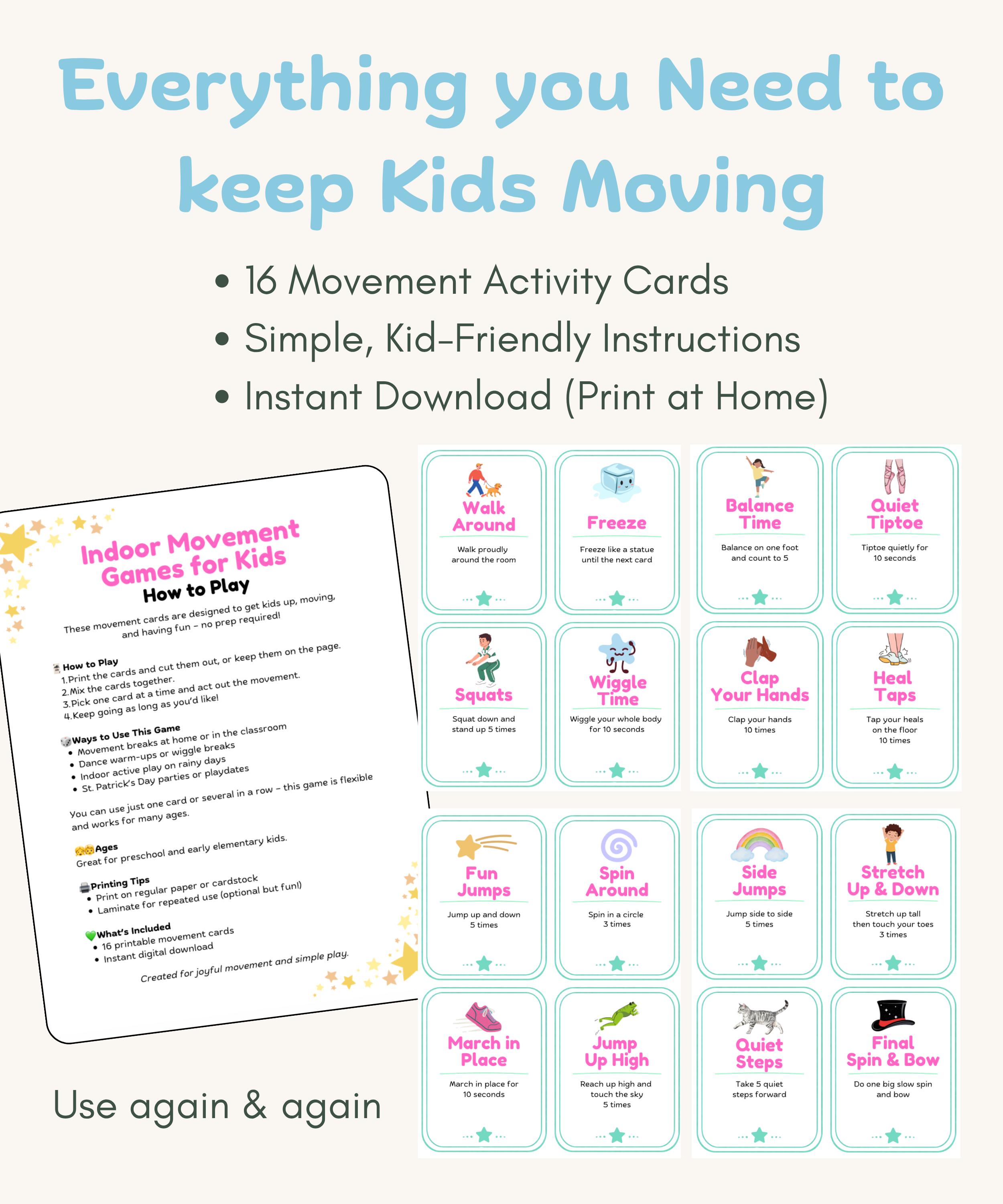 Indoor Movement Games for Kids | Printable Active Play Cards | Brain ...