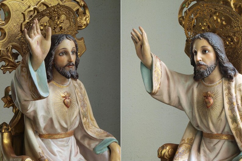 Christ the King Sacred Heart of Jesus Statue Sitting Chair Devotional ...