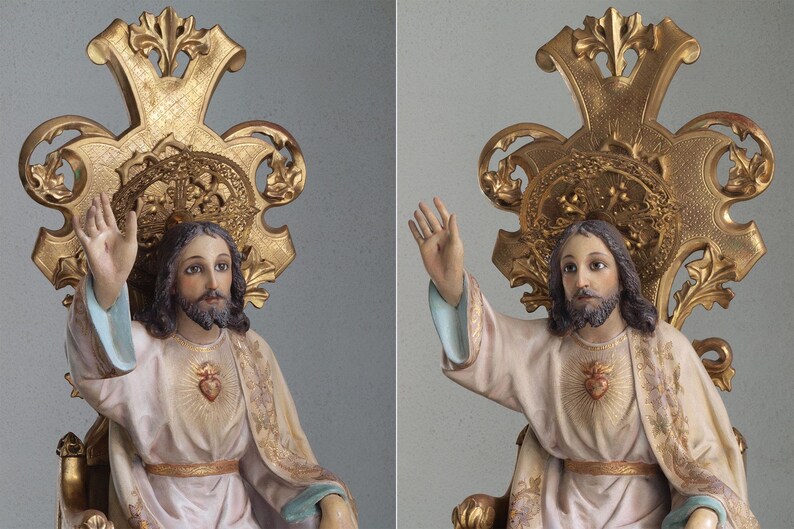 Christ the King Sacred Heart of Jesus Statue Sitting Chair Devotional ...