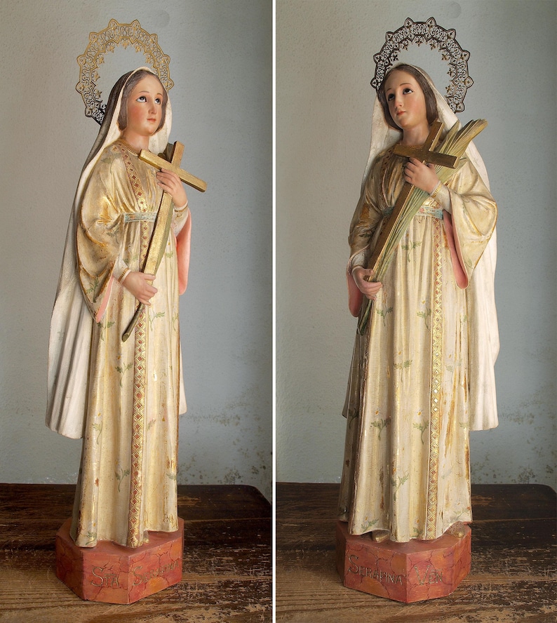 Saint Selafina Fina 29.5 in / 75 Cm Glass Eyes Saint Caroline, Statue ...