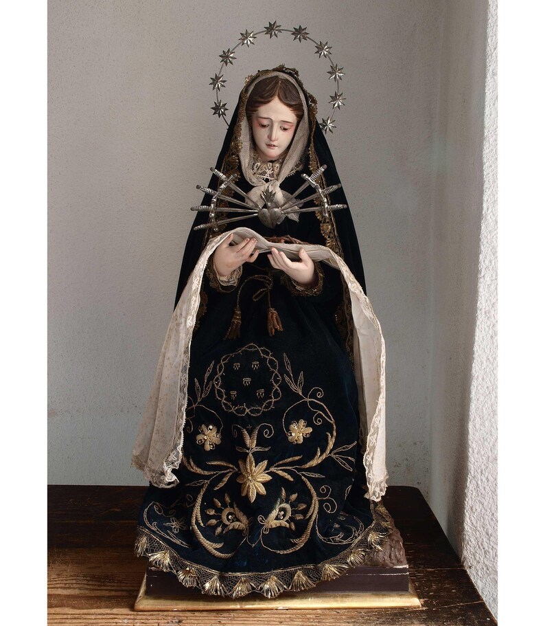 Our Lady of the Seven Sorrows Cage Dolls 32.8 in / 83.5 Cm Santos Glass ...
