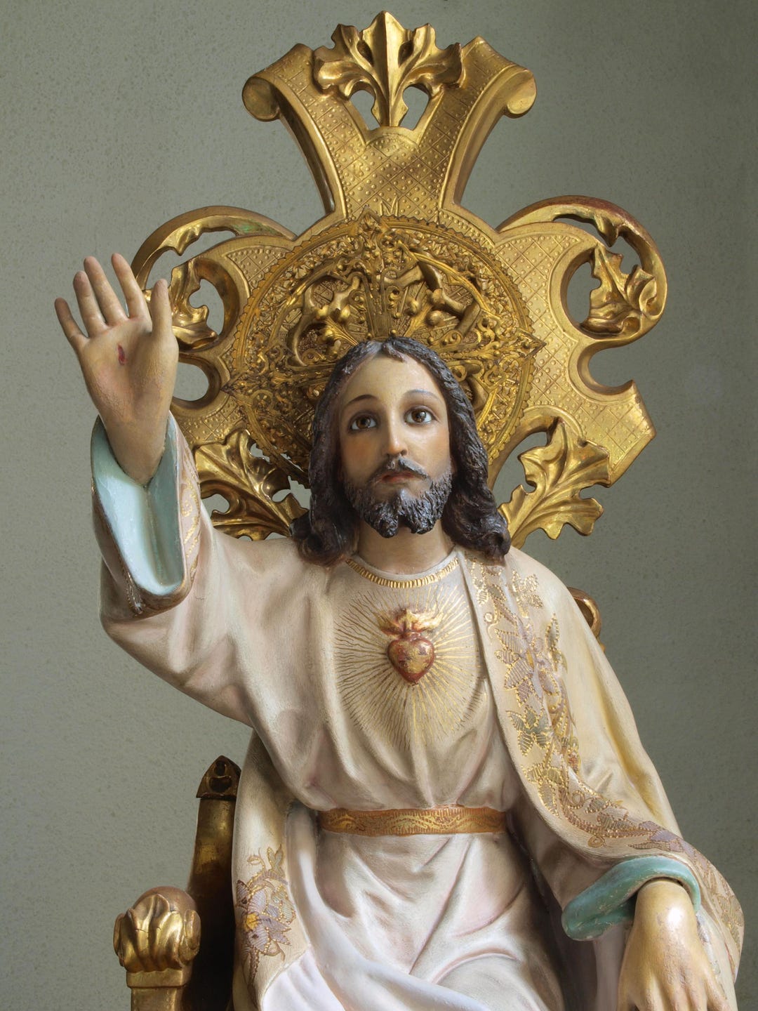Christ the King Sacred Heart of Jesus Statue Sitting Chair Devotional ...