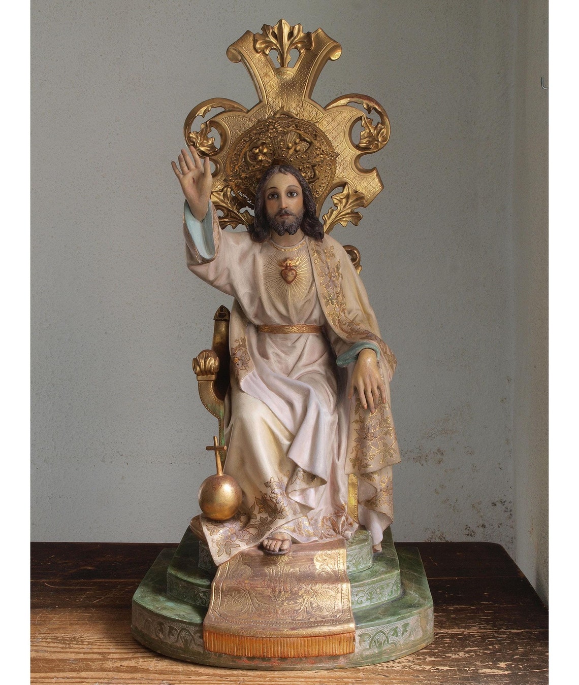 Christ the King Sacred Heart of Jesus Statue Sitting Chair Devotional ...