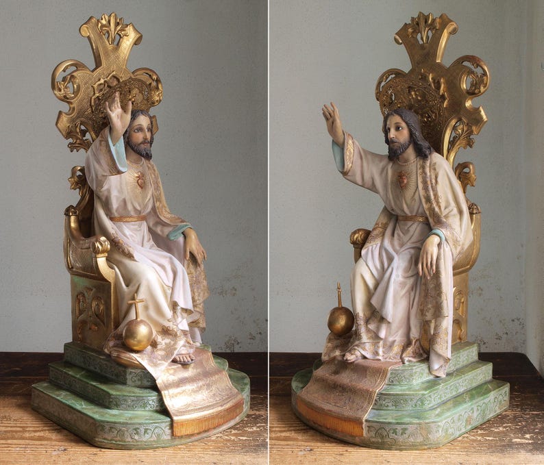 Christ the King Sacred Heart of Jesus Statue Sitting Chair Devotional ...