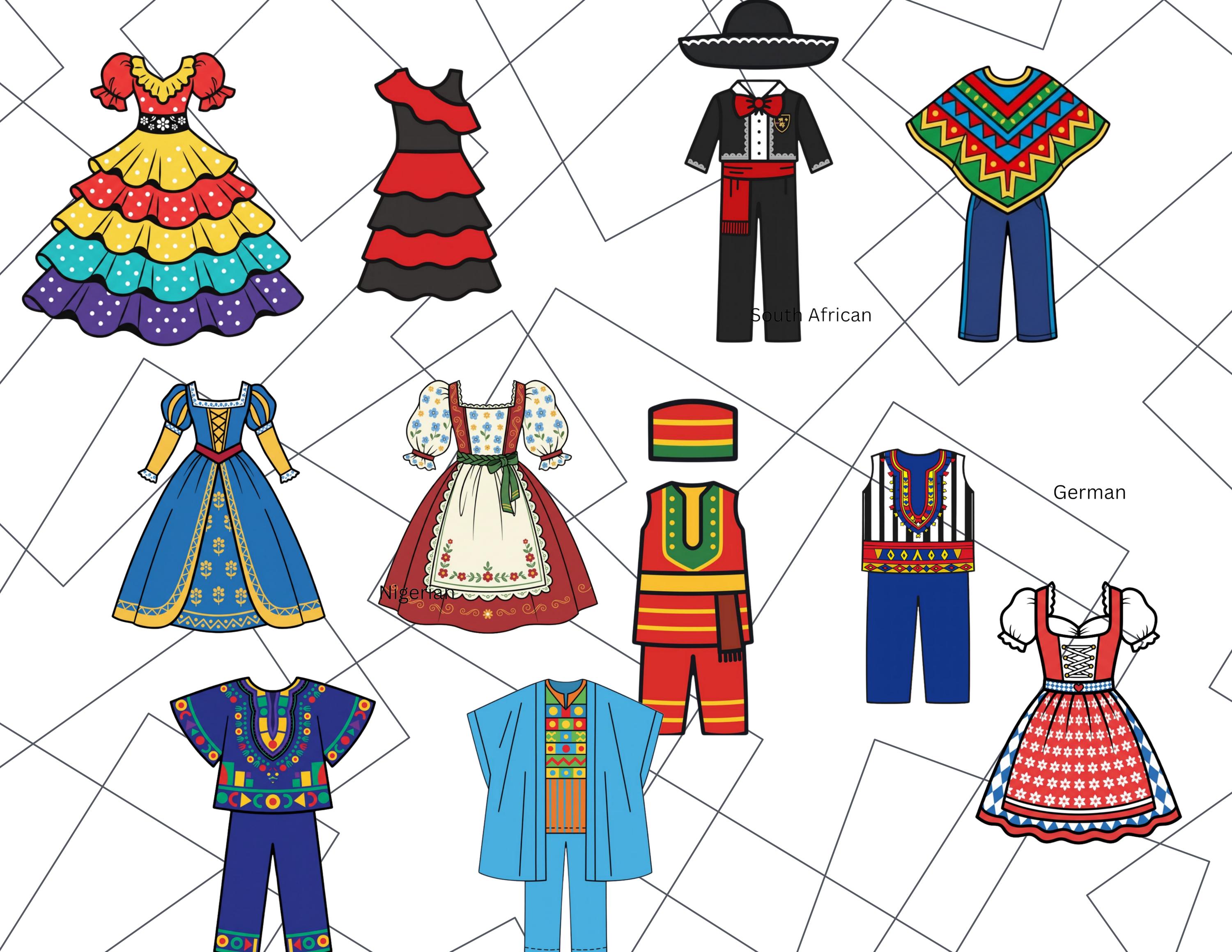 World Cultures Paper Doll Dress-up Set Printable International Outfits ...