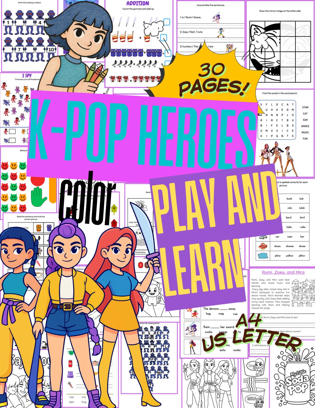 K-pop Demon Hunters Activity Book | 30 Printable Worksheets for Kids ...