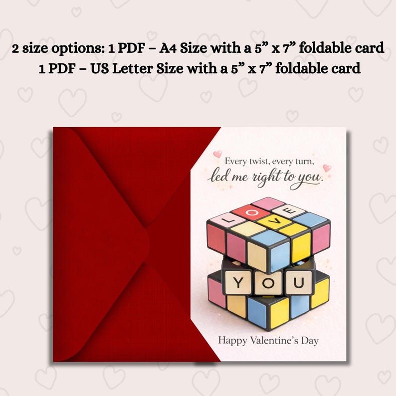 Rubik's Cube Valentine Card, Puzzle Love Design (digital Download 5x7 ...