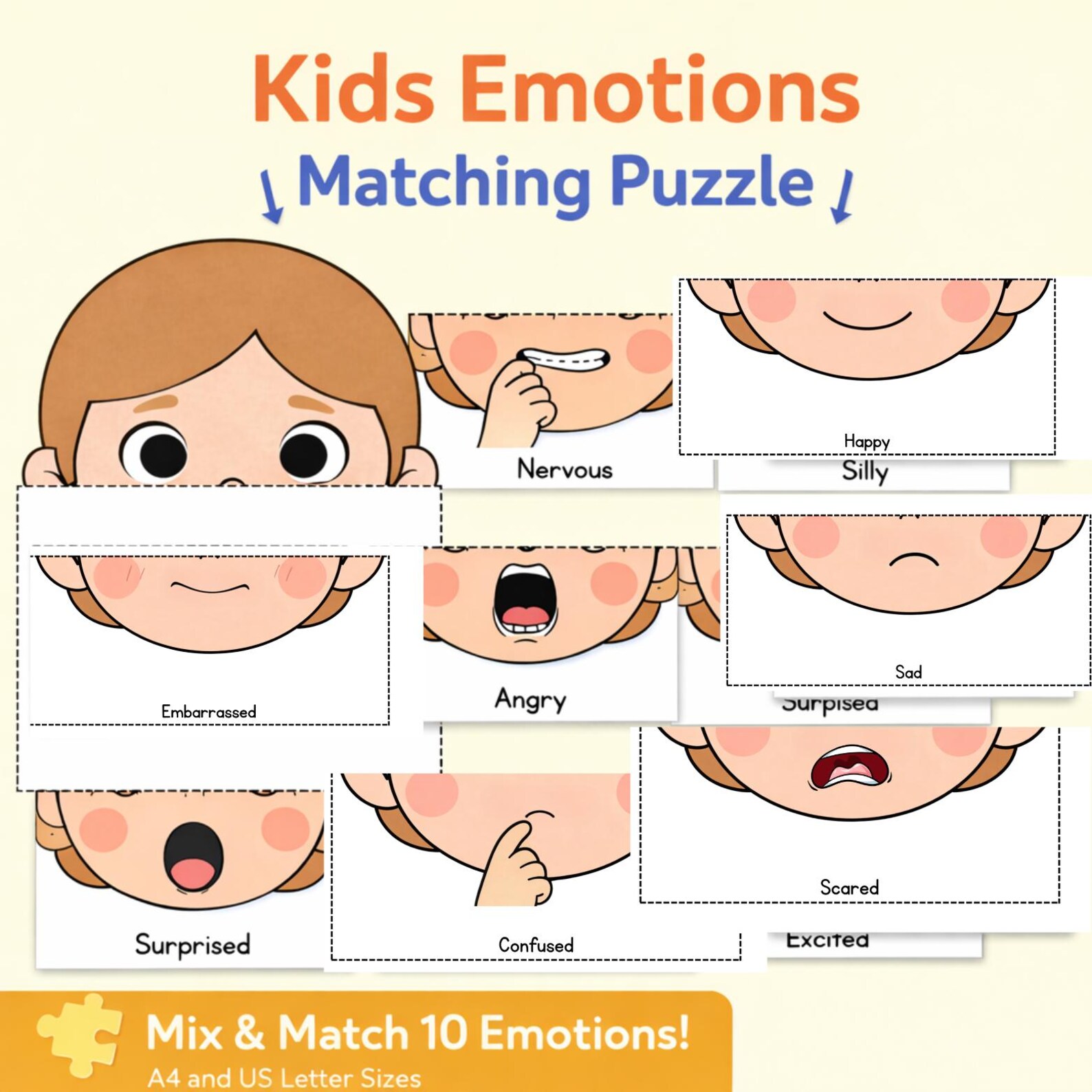 Kids Emotions Matching Game | Social Emotional Learning (printable PDF ...