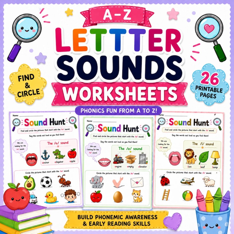 A-Z Letter Sounds Worksheets | Phonics Sound Hunt Activity (PDF) - Etsy
