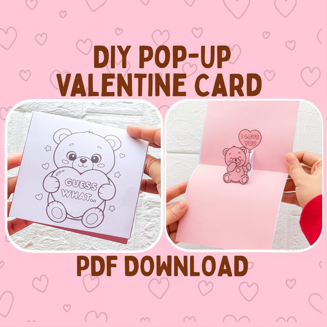 Valentine’s Day Pop-up Card Printable Flip & Reveal DIY Template ...