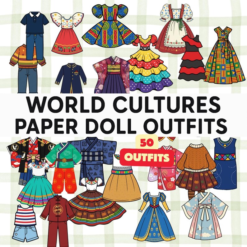 World Cultures Paper Doll Dress-up Set Printable International Outfits ...