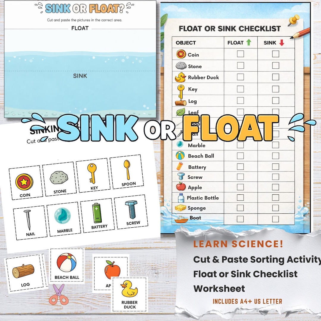 Sink or Float Activity Pack | Cut & Paste + Checklist | Preschool ...
