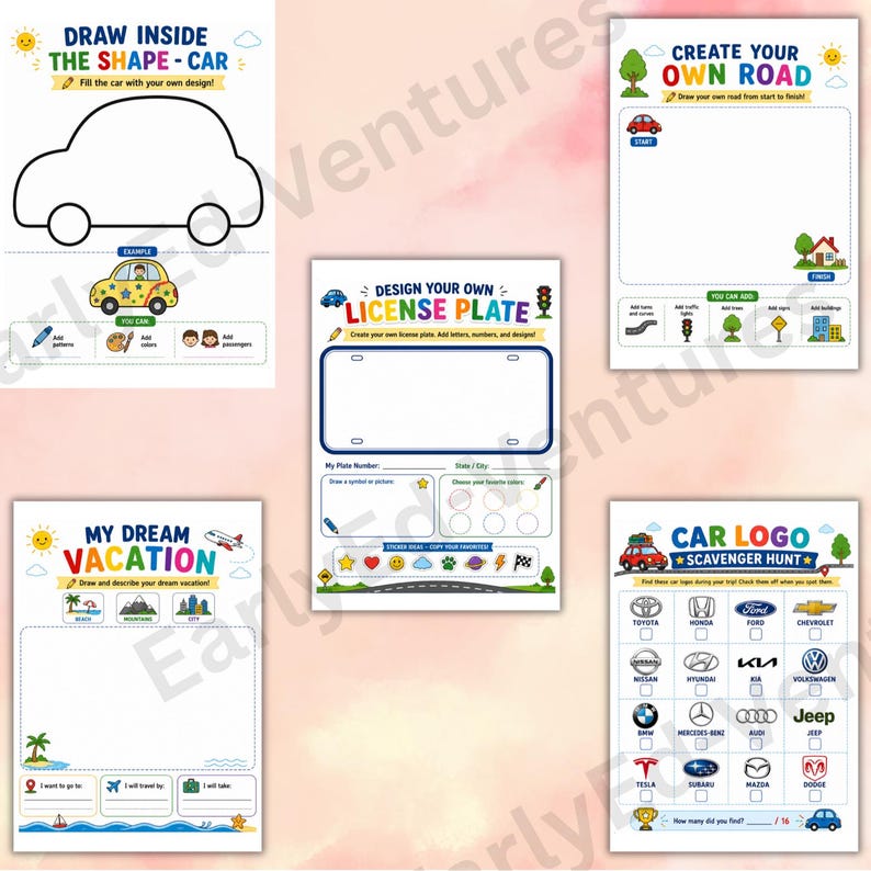 Kids Road Trip Activity Pack | 40 Printable Games, Travel Binder ...