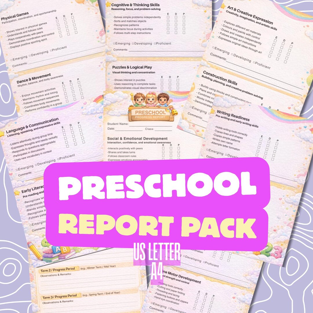 Preschool Progress Report Pack | Editable Printable Report Card | Pre-k ...