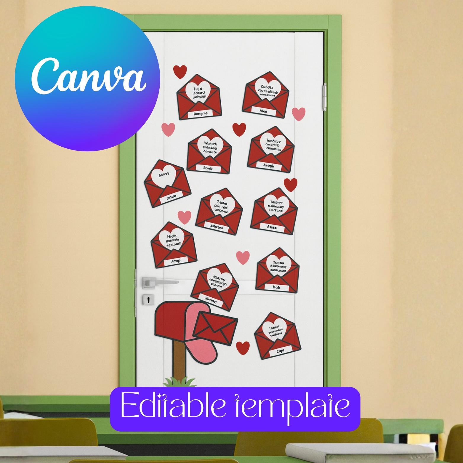 Valentine's Day Classroom Door Decor | Editable Letterbox (canva ...