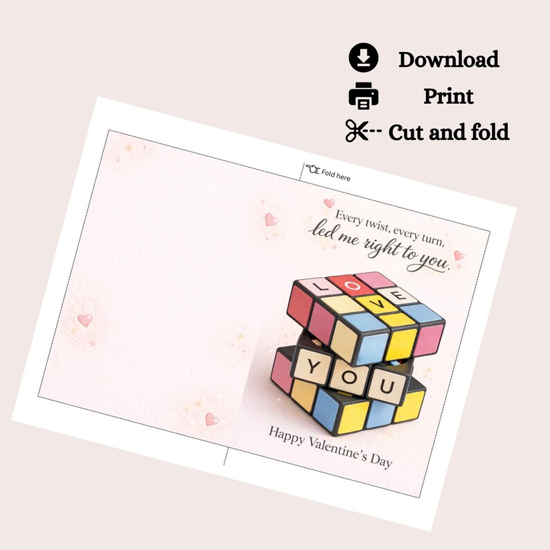 Rubik's Cube Valentine Card, Puzzle Love Design (digital Download 5x7 ...