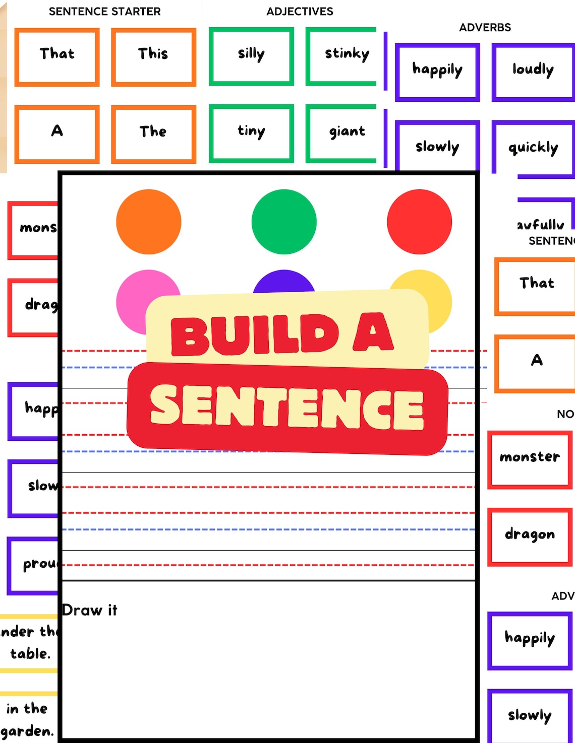 Build-a-sentence Worksheets Color-coded Learning Cards ELA Worksheets ...