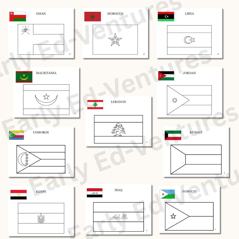 22 Arab Countries Flag Coloring Pages | Educational Activity for Kids ...