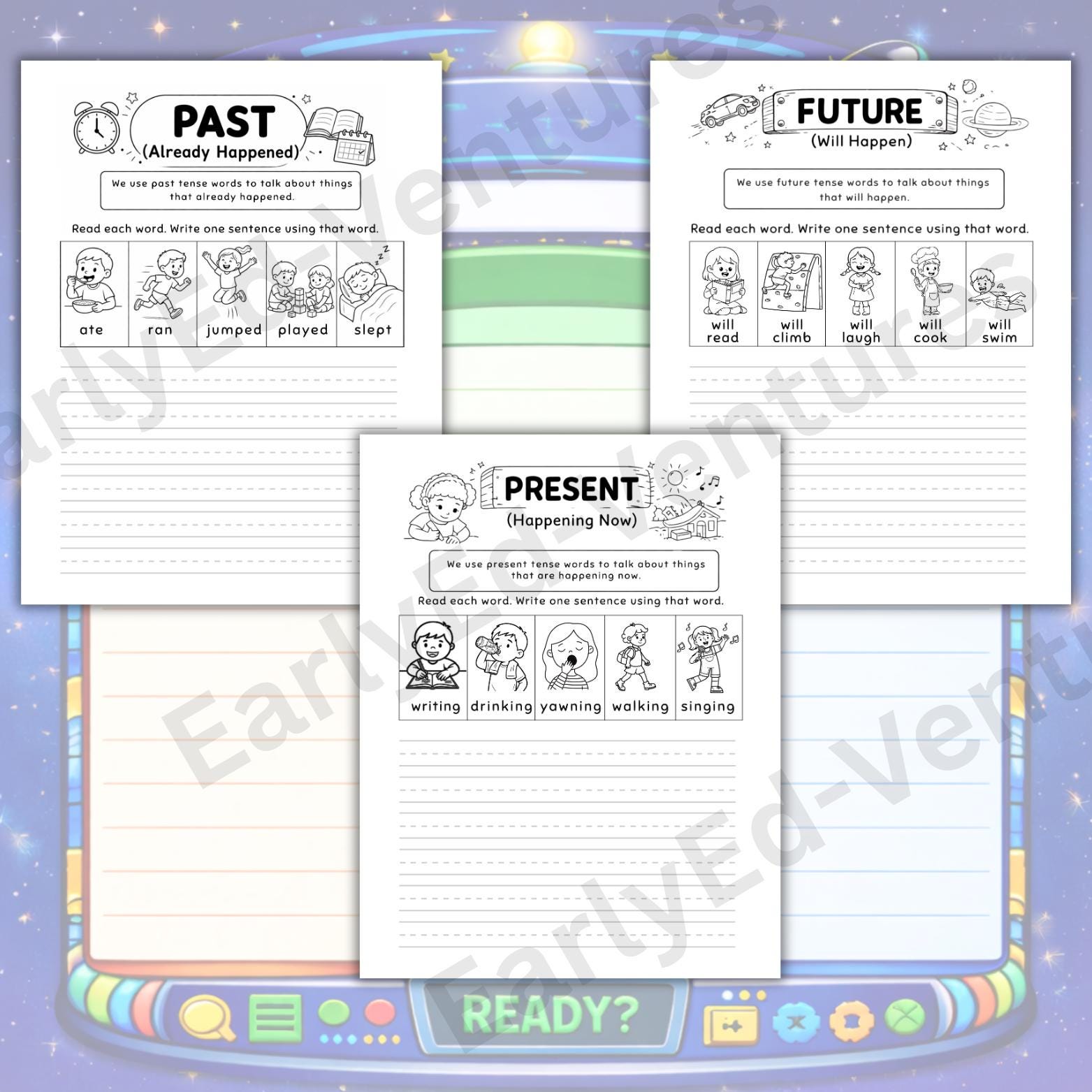 Time Travel Tenses Activity | Verb Practice Worksheets | Past, Present ...