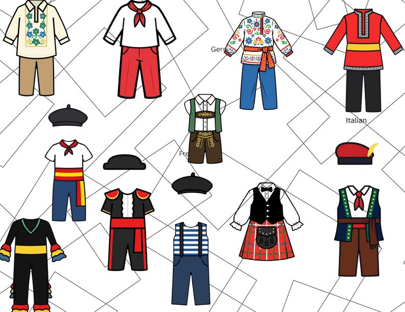 World Cultures Paper Doll Dress-up Set Printable International Outfits ...