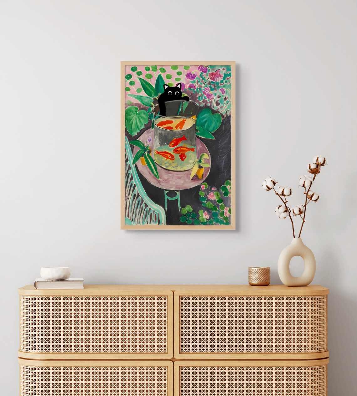 Matisse Gold Fish Cat Print, Black Cat Art, Funny Cat Famous Art, Gift ...