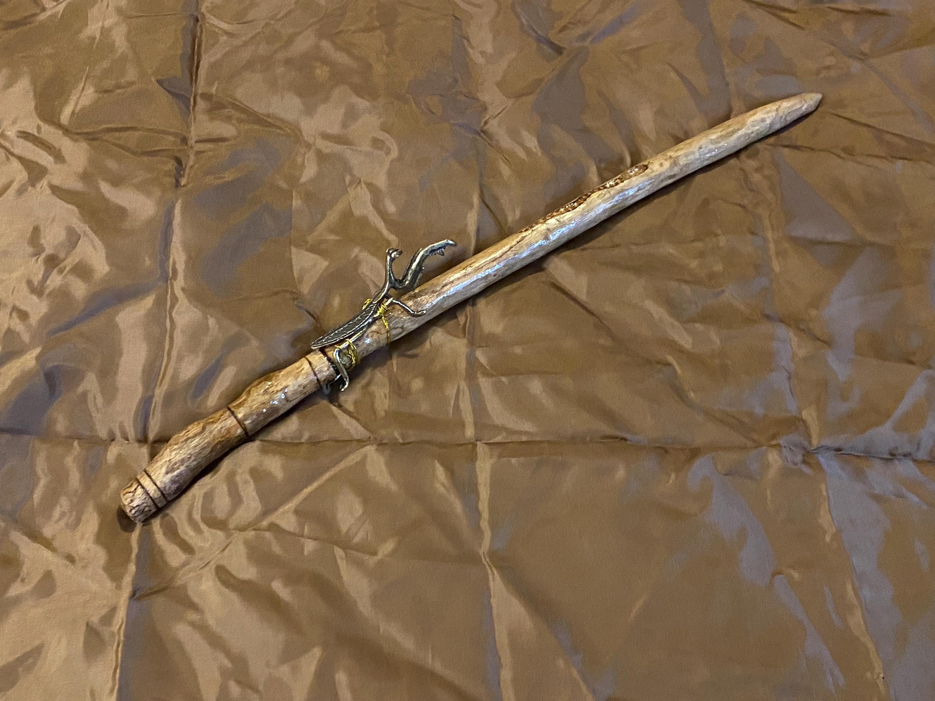 80% British Hand-carved, Engraved, Wood-burn Accented Wand With Mounted ...