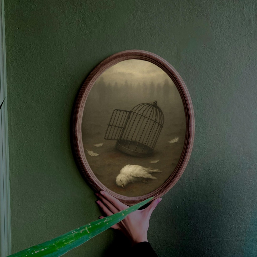 Gothic Cage & Bird Painting on Oval Wood Plaque - Etsy