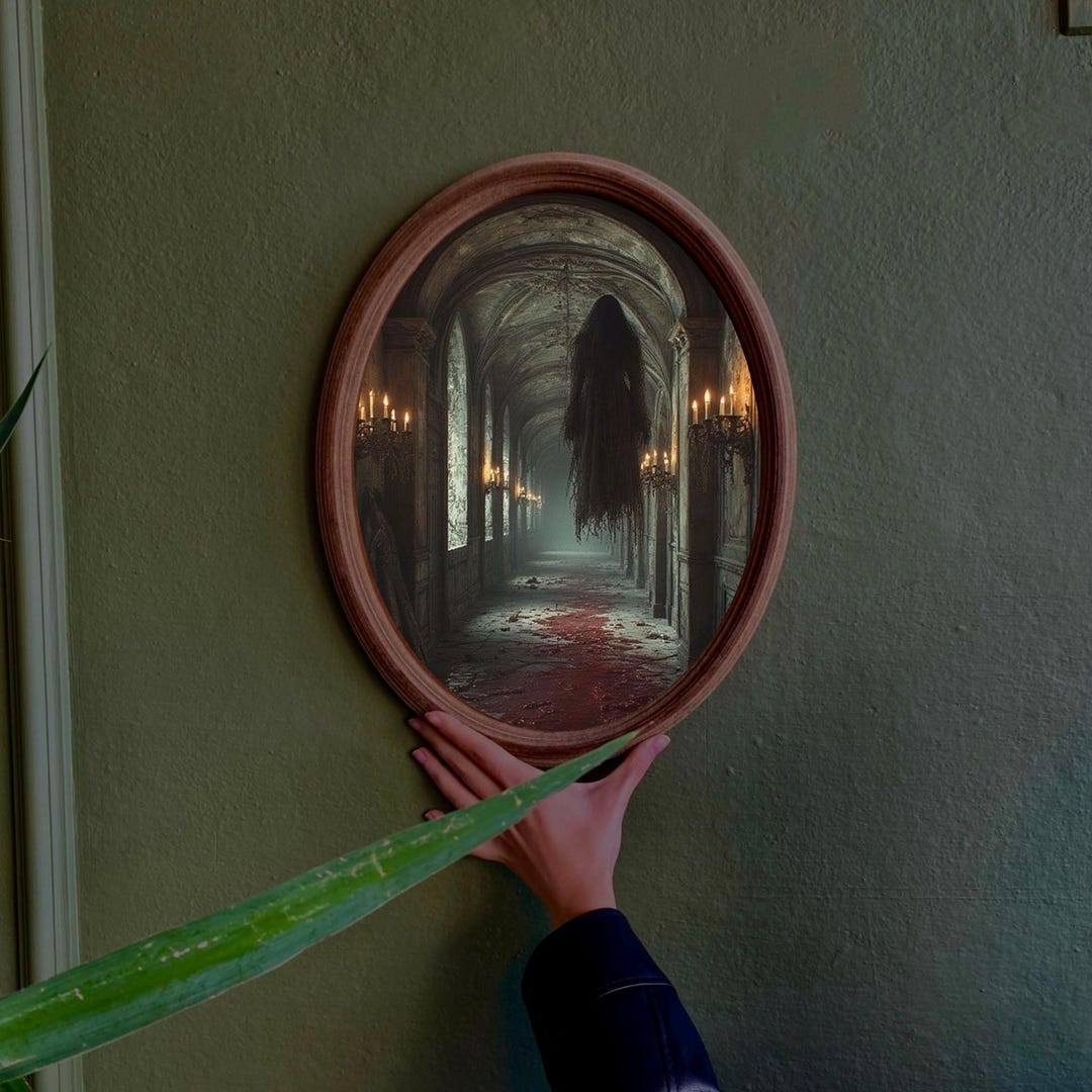 Ghost Painting: Gothic Horror Art in Oval Wooden Frame - Etsy