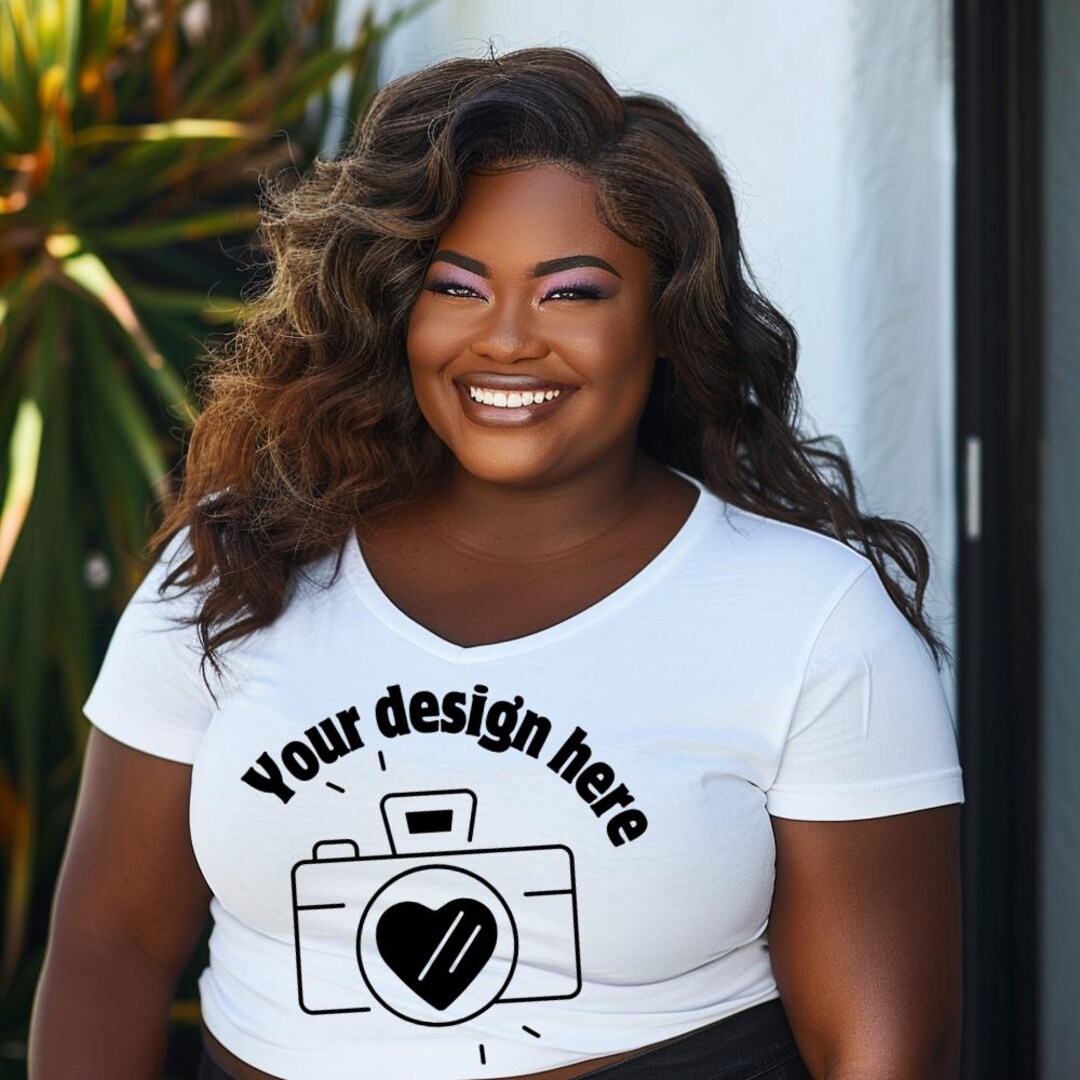 African American Plus Size Woman V-neck T-shirt Mockup | Melanin Mockup ...