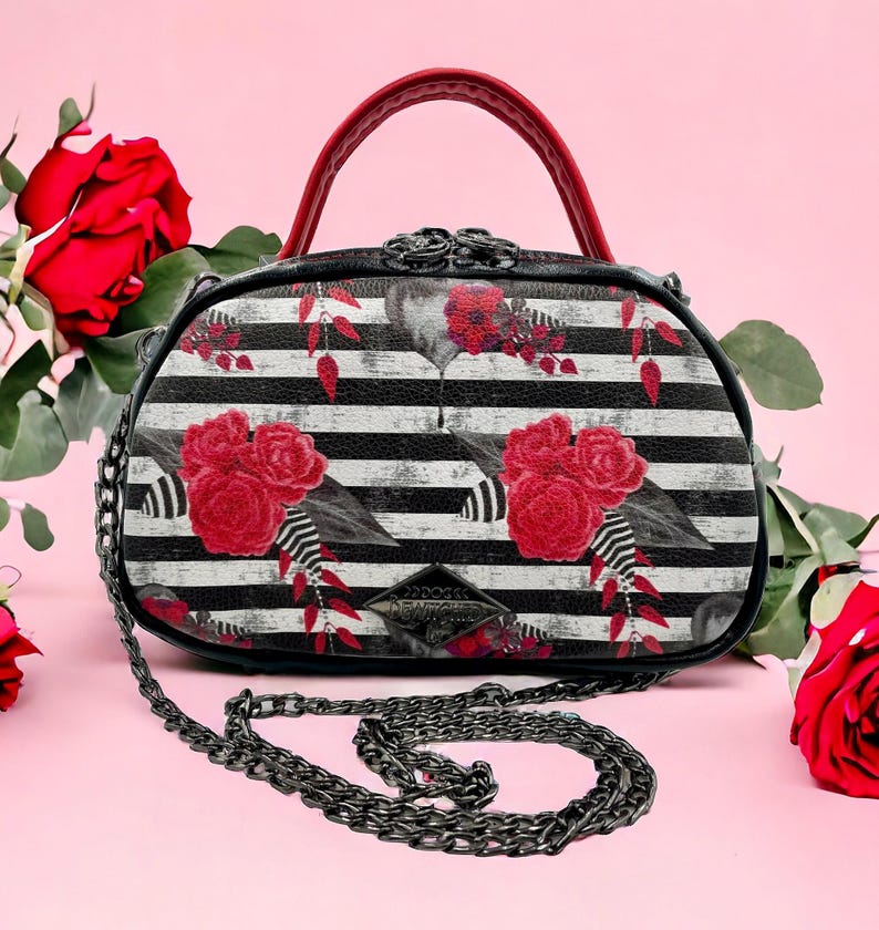 Black and White Stripes Bag, Black White and Red Bag, Red Roses Bag ...