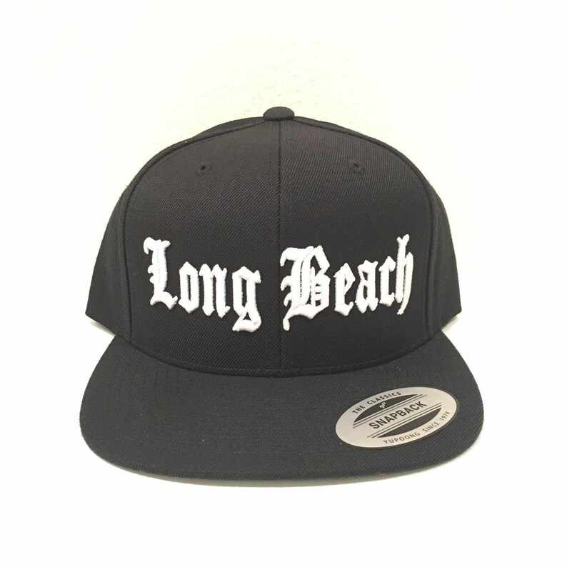 Custom Long Beach 3D Embroidery Classic Snapback Cap Hat Adjustable ...
