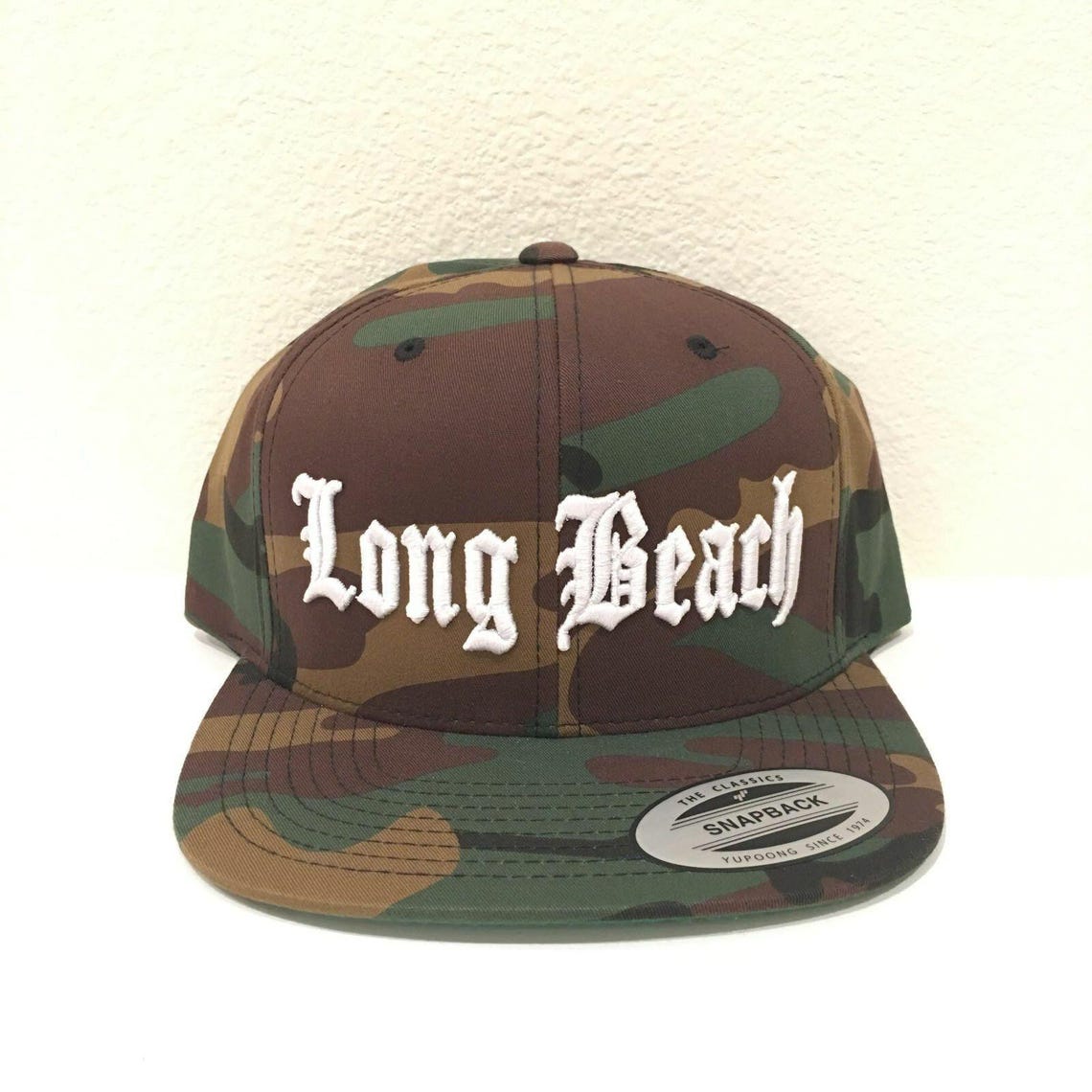 Custom Long Beach 3D Embroidery Classic Snapback Cap Hat Adjustable ...