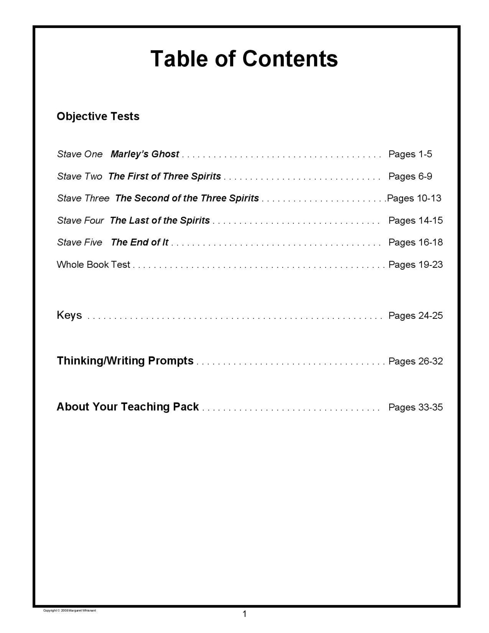 A Christmas Carol Teaching Guide With Objective Tests Thinking and ...