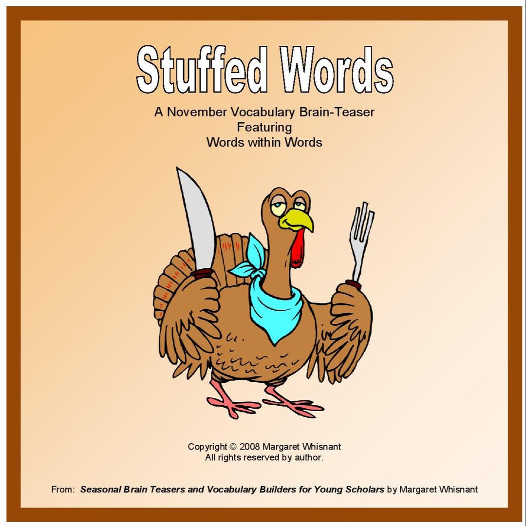 Stuffed Words A November Vocabulary Bell Ringer, Start-up, Brain Teaser ...