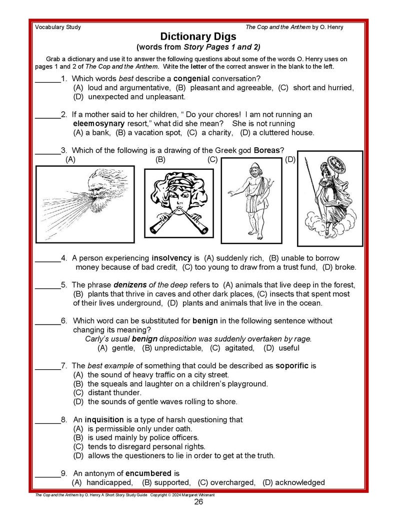 The Cop and the Anthem by O Henry A Short Story Study Guide - Etsy