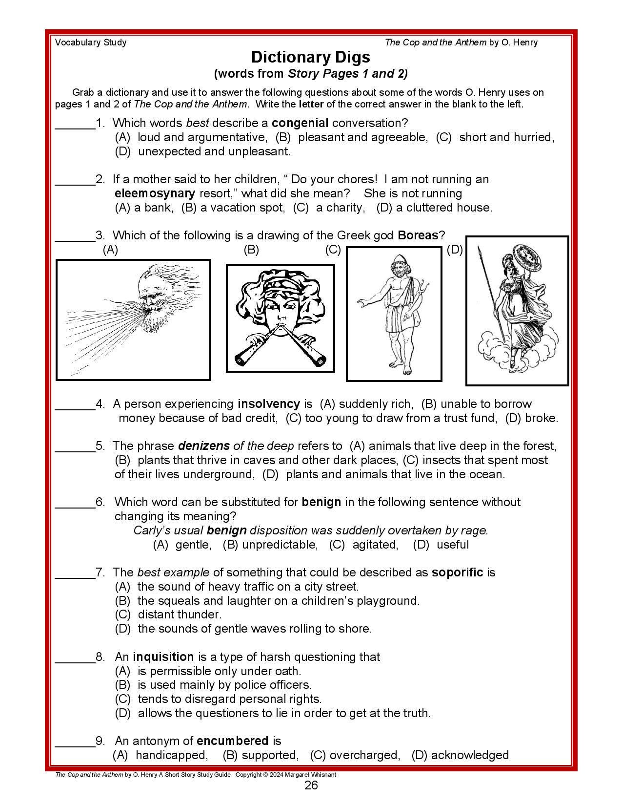 The Cop and the Anthem by O Henry A Short Story Study Guide - Etsy