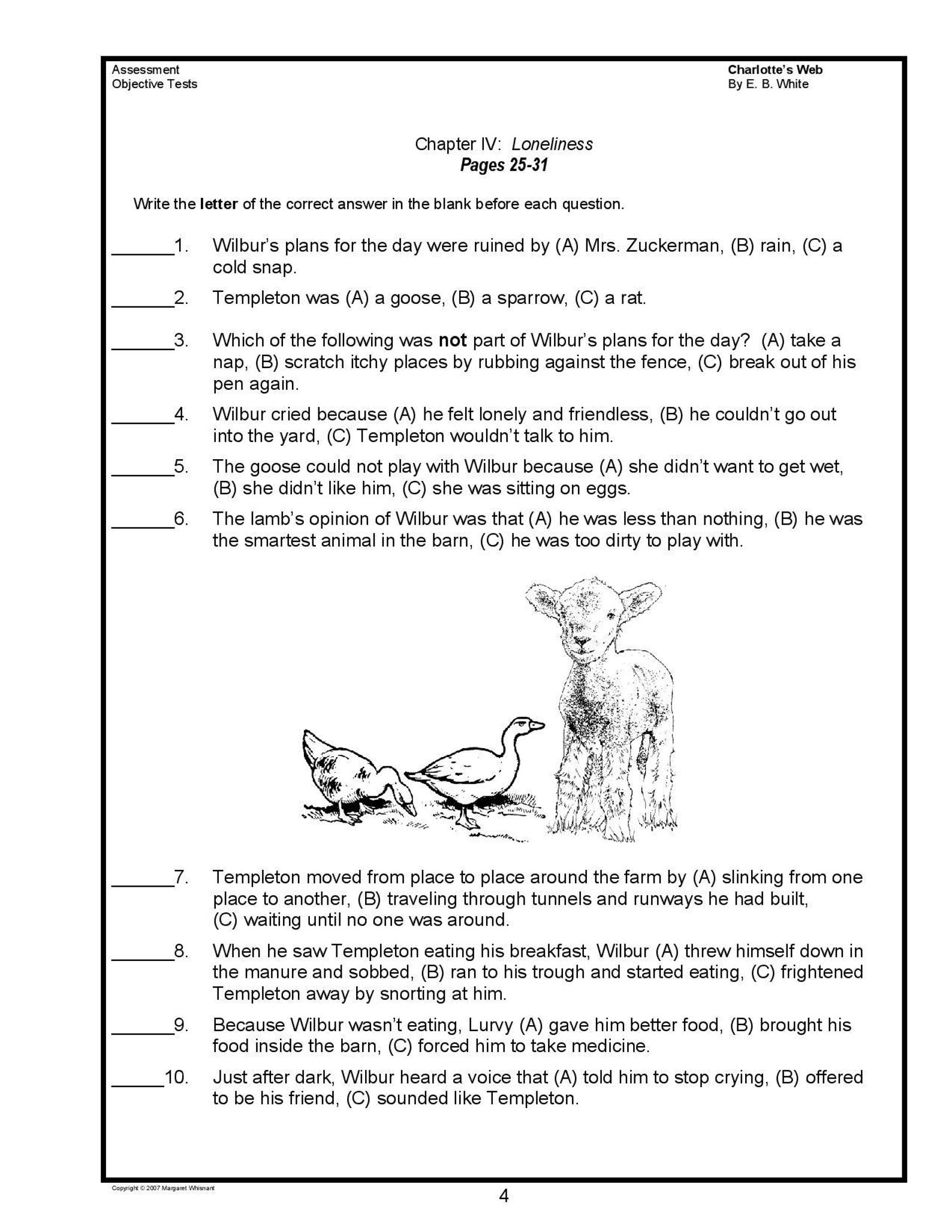 Charlotte's Web Chapter Summaries and Chapter Objective Tests With ...