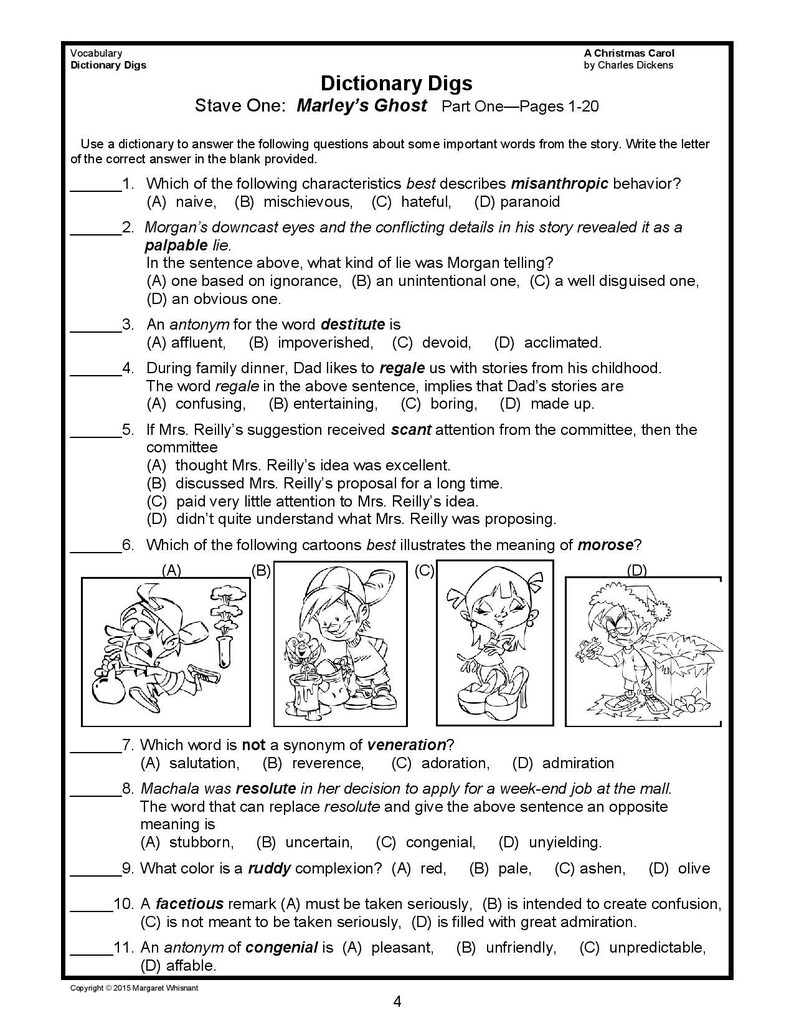 A Christmas Carol Vocabulary Study With Answer Keys CCSS - Etsy