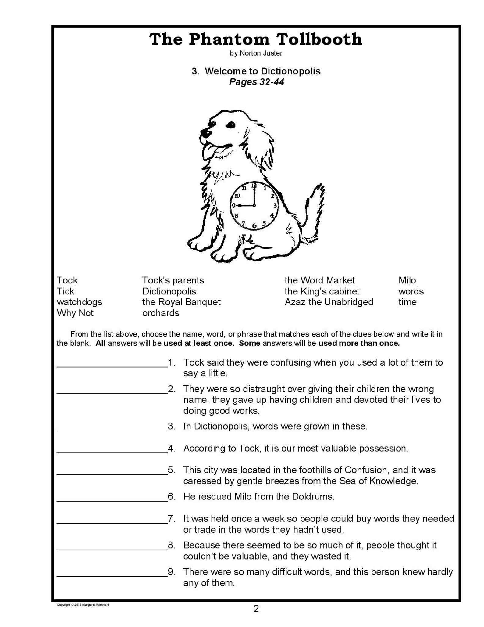 The Phantom Tollbooth Objective Tests Teaching Guide Chapter-by-chapter ...
