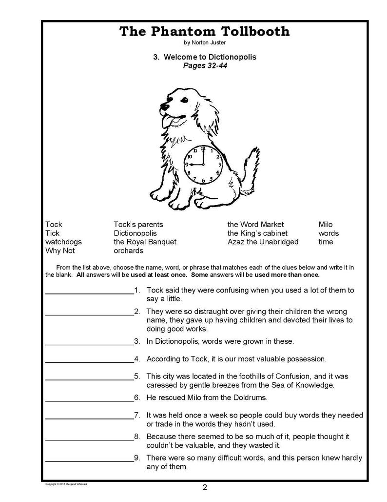 The Phantom Tollbooth Objective Tests Teaching Guide Chapter-by-chapter ...
