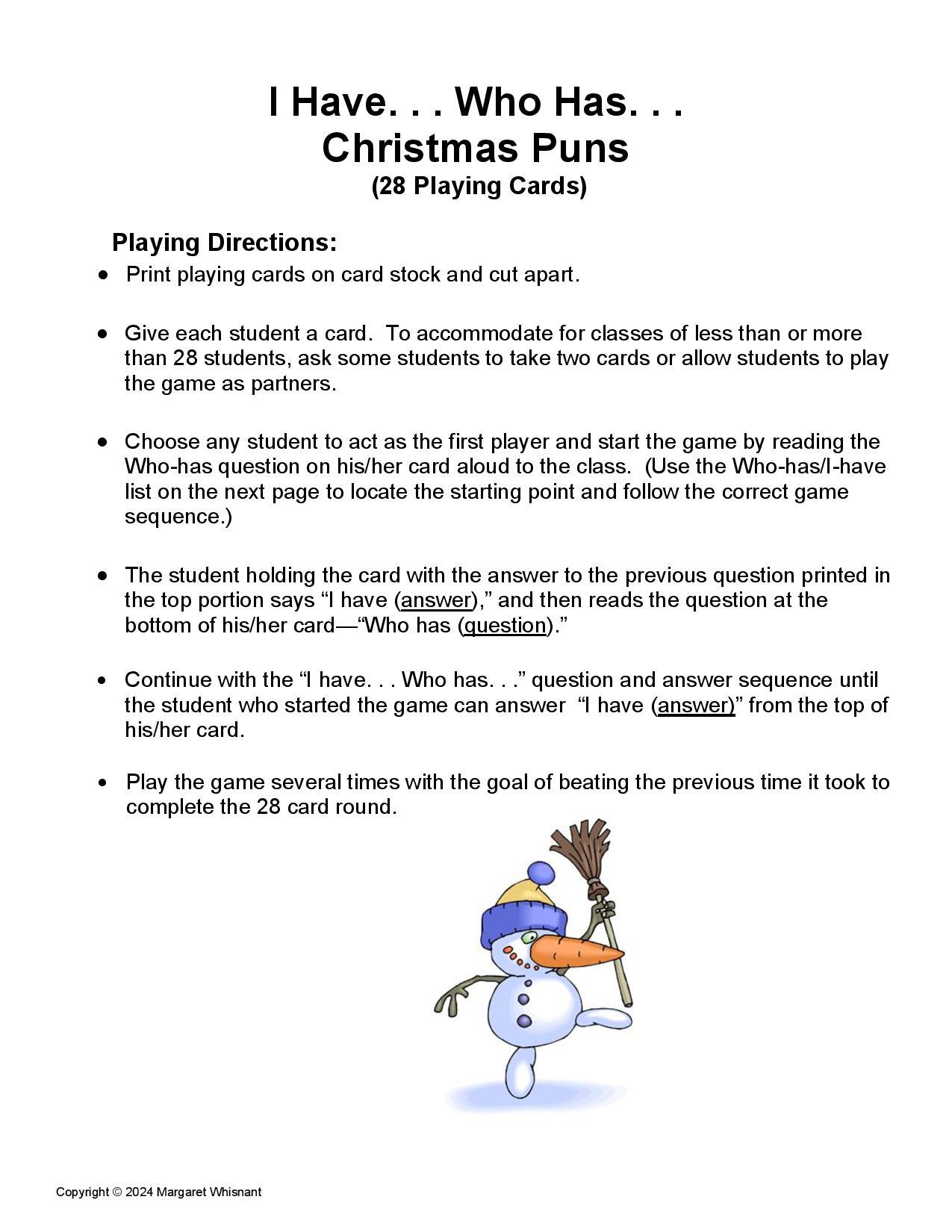 Christmas Puns Game: I Have, Who Has Bell Ringer (PDF Pattern) - Etsy