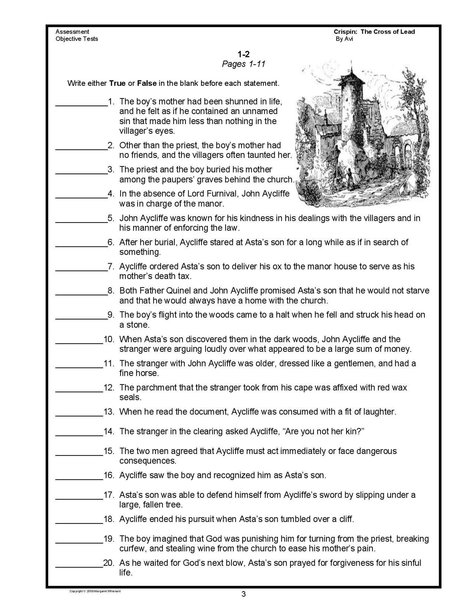 Crispin: the Cross of Lead Novel Study Guide - Chapter Questions ...