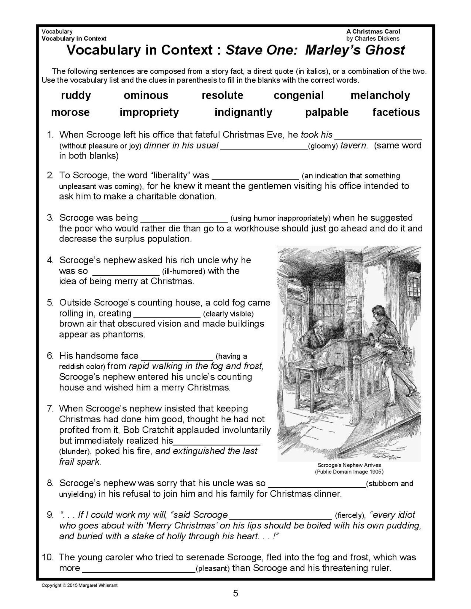A Christmas Carol Vocabulary Study With Answer Keys CCSS - Etsy