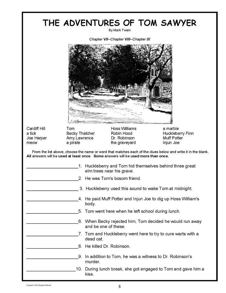 Tom Sawyer Chapter Tests Teaching Guide With Answer Keys - Etsy