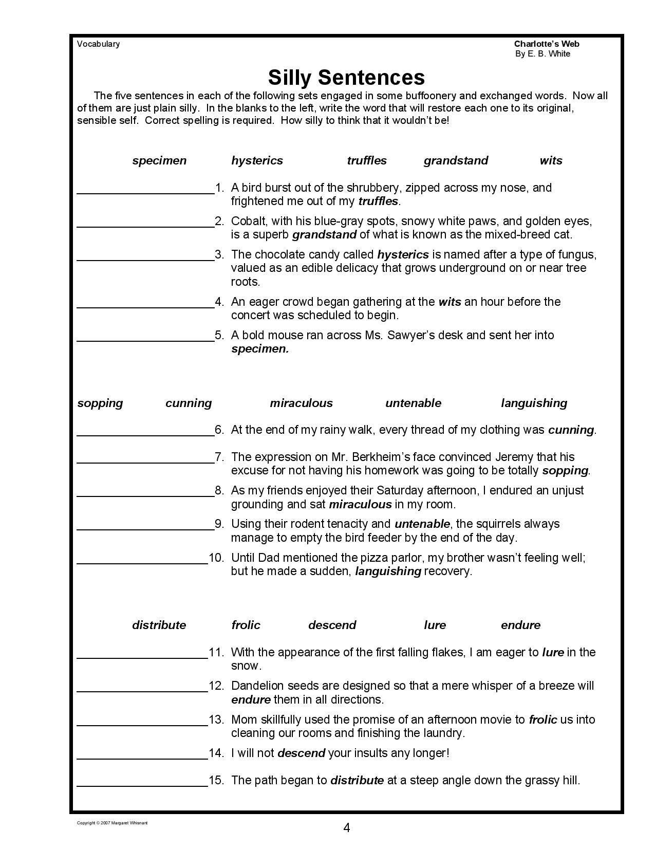 Charlotte's Web Vocabulary Study With Word Lists, Definitions ...