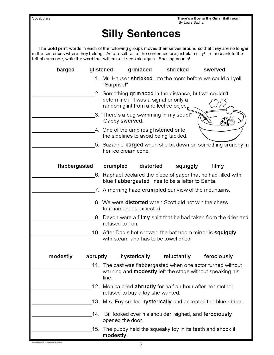 There's a Boy in the Girls' Bathroom Vocabulary Study With Word Lists ...