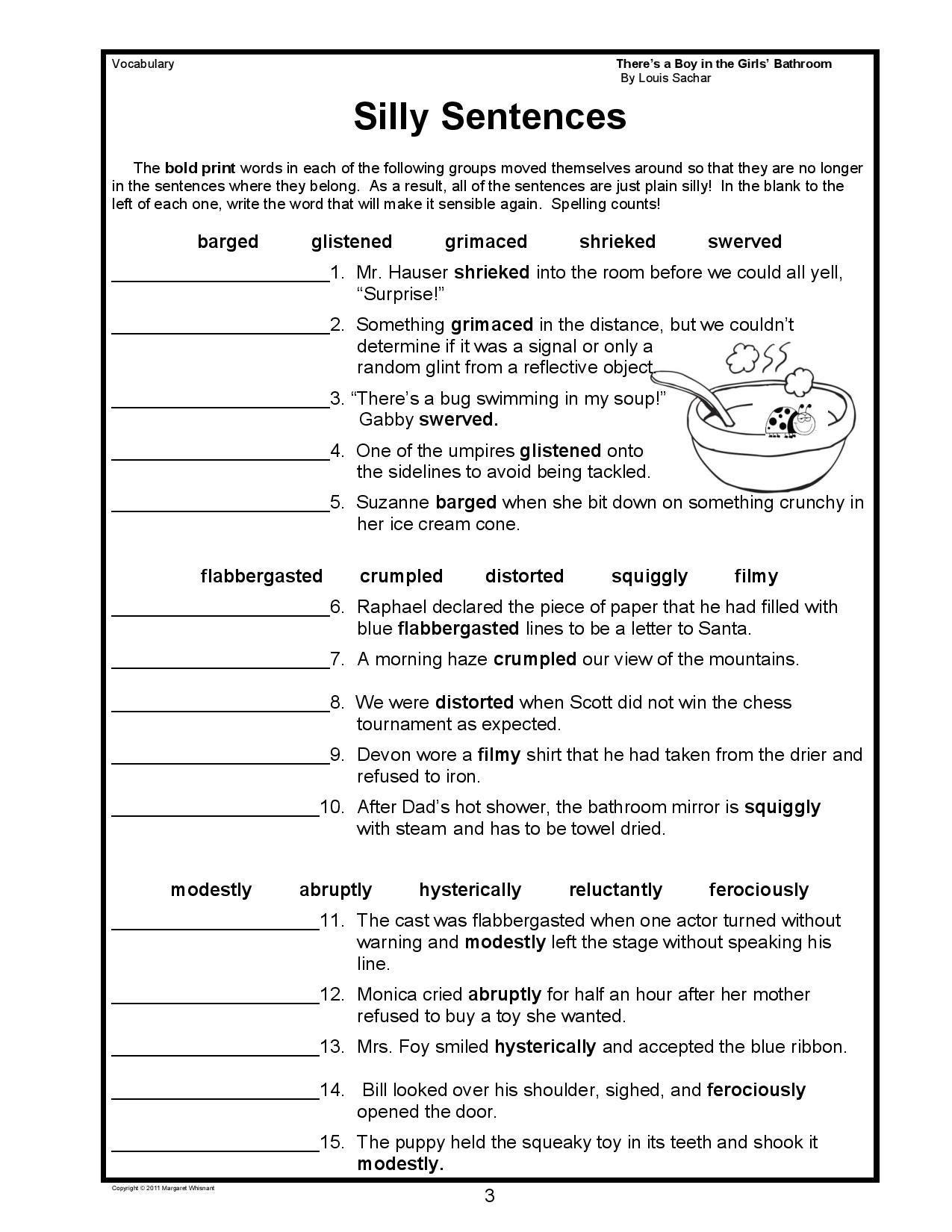There's a Boy in the Girls' Bathroom Vocabulary Study With Word Lists ...